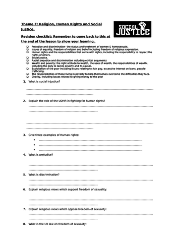 AQA RE GCSE Social Justice Revision Checklist/Quiz/Exam Questions ...
