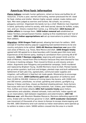 EDEXCEL History GCSE 9-1 American West one page summary revision sheet ...