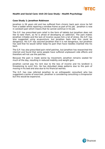 BTEC Level 3 Health & Social Care Unit 26 Health Psychology Learning ...
