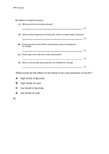 blood sugar and diabetes new spec | Teaching Resources