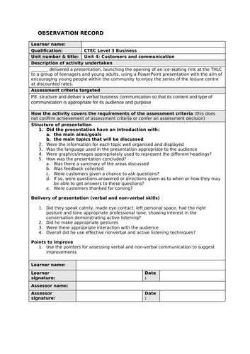 Ctec Level 3 Business Unit 4 P7 P8 P10 M3 Teaching Resources