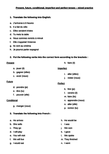 Mixed tenses practice in French | Teaching Resources