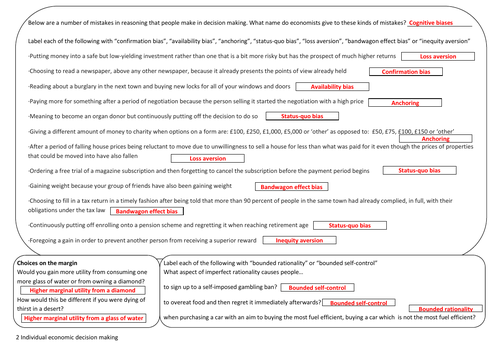AQA A-level Economics Individual economic decision making behavioural ... AQA A-level Economics Individual economic decision making behavioural ...