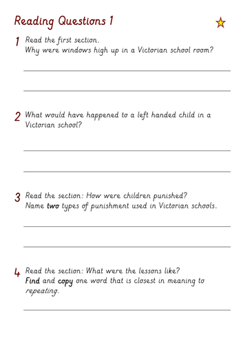 KS2 Victorian Schools Reading Task/ Vocab cards/ 2 comprehensions with ...