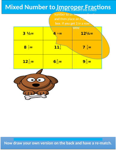 Improper Fractions: GAMES and ACTIVITIES | Teaching Resources