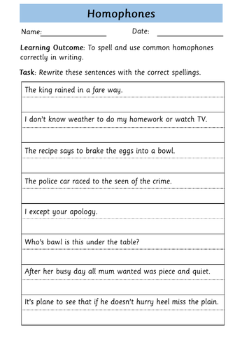Homophones: Year 3 and 4 | Teaching Resources