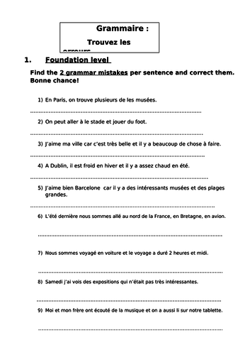 Common GCSE Errors in French | Teaching Resources