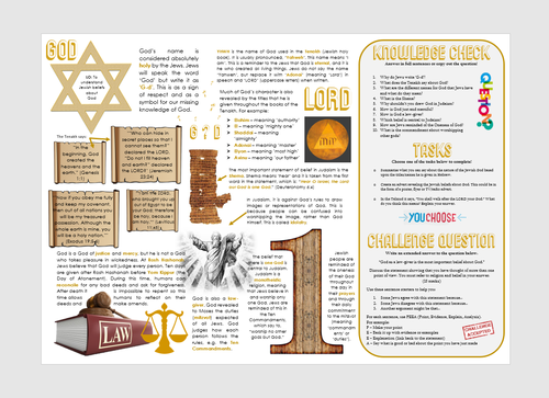 Judaism: Jewish Beliefs about God Task Mat | Teaching Resources