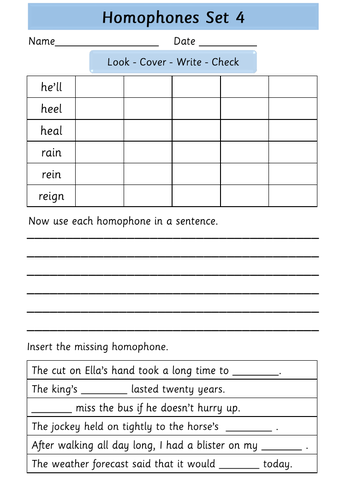 Homophones: Year 3 and 4 Spellings | Teaching Resources
