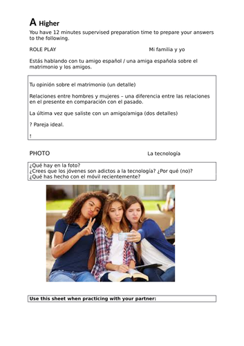 GCSE Revision Spanish Speaking Practice New AQA | Teaching Resources