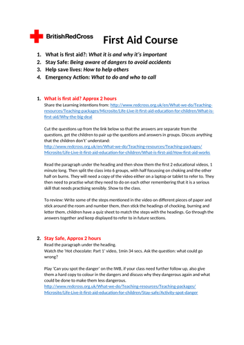 First Aid course linked to the Red Cross | Teaching Resources