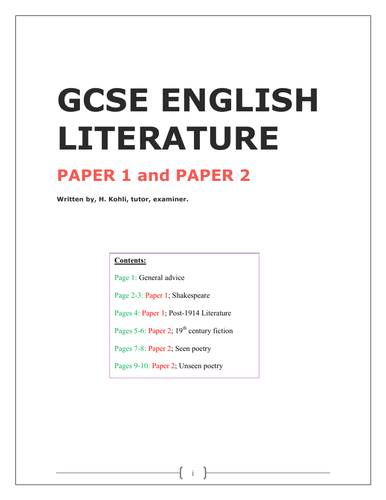 GCSE English Literature Guide - Papers 1 & 2 | Teaching Resources