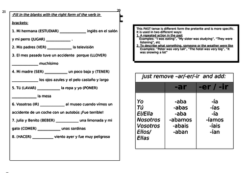 SPANISH GCSE TWO YEAR GRAMMAR BOOKLET IMPERFECT SECTION | Teaching ...