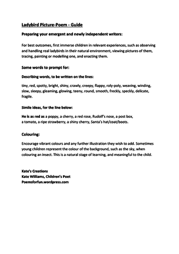 Ladybird Picture Poem Frame, Early Yrs/Yr1 + Guidance Notes | Teaching ...
