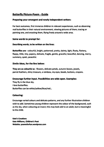 Butterfly Picture-Poem Frame, EYFS/Y1 + Guidance Notes | Teaching Resources