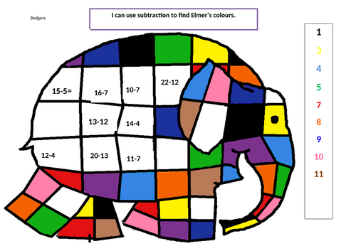 Elmer colour by subtraction. | Teaching Resources