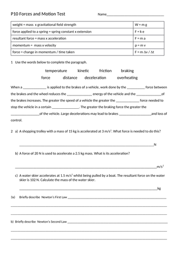 Tests for AQA GCSE physics P8-P16 | Teaching Resources