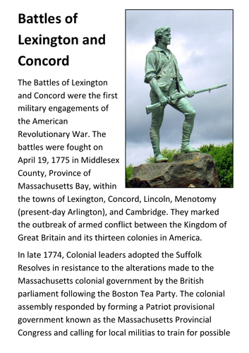 The Battles of Lexington and Concord Handout | Teaching Resources