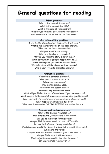 Questions to ask when listening to readers | Teaching Resources