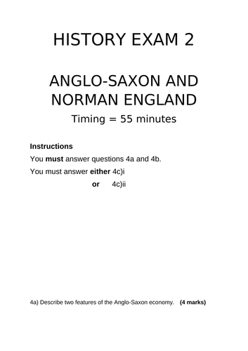 Practice Paper 2 & Model Answers -Anglo-Saxon & Norman England -Edexcel ...