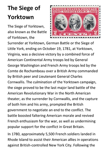 The Siege of Yorktown Handout | Teaching Resources
