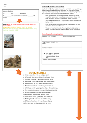 AQA power and conflict Ozymandias | Teaching Resources