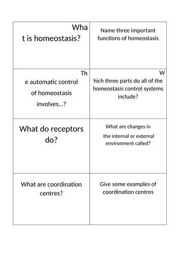 147 Homeostasis revision flashcards AQA GCSE biology | Teaching Resources