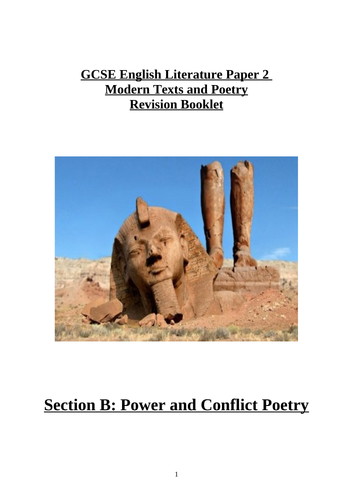 Power and Conflict Poetry Revision Booklet for AQA English Literature ...