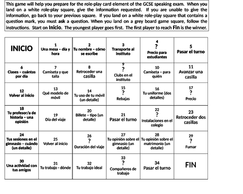 2018 GCSE Board Game - SPEAKING EXAM PRACTICE for KS4 - VIVA FOUNDATION ...