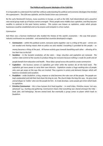 Ideologies of the Cold War: Communism and Capitalism | Teaching Resources