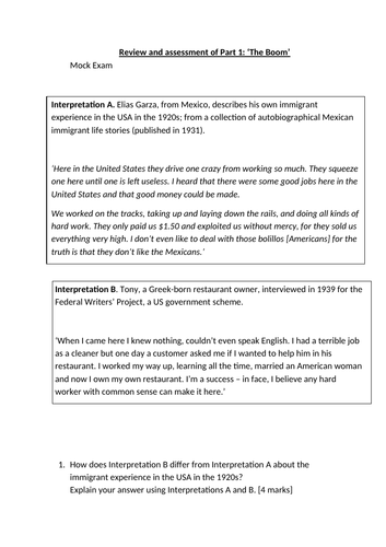 PArt 1: The Boom mock exam | Teaching Resources