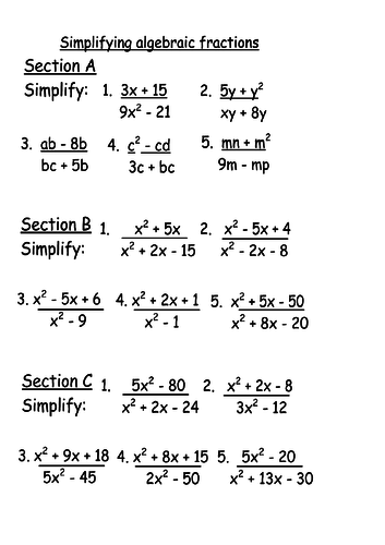 Simplifying agebraic fractions by factorisation | Teaching Resources Simplifying agebraic fractions by factorisation | Teaching Resources