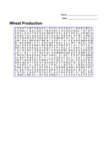 Wheat Production Word Search | Teaching Resources