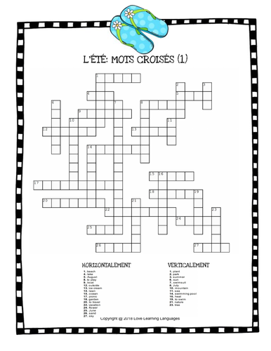 L'été - French crossword puzzles - Summer theme - 10 versions ...