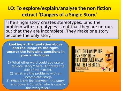Dangers of a Single Story IGCSE | Teaching Resources