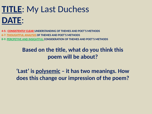 My Last Duchess - Poetry (AQA GCSE English Literature 9-1) | Teaching ...