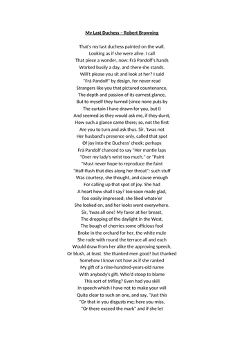 My Last Duchess - Poetry (AQA GCSE English Literature 9-1) | Teaching ...