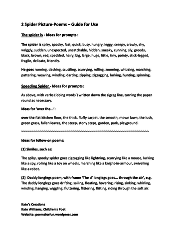 2 Spider Picture-Poem Frames + Guide | Teaching Resources
