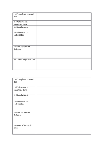 AQA GCSE PE - Magic 5: Knowledge recall starter tasks | Teaching Resources