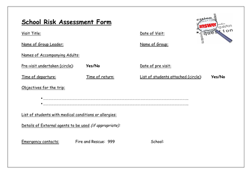 Educational Visit - Risk Assessment Form | Teaching Resources