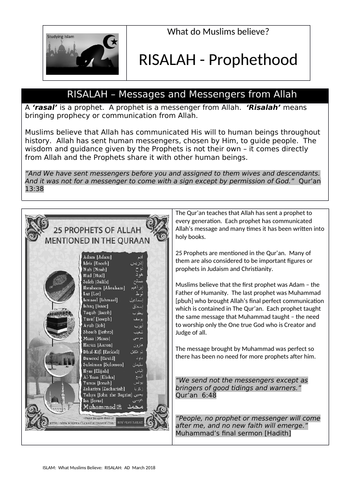 RISALAH Prophethood ISLAM AQA | Teaching Resources