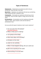 Differentiated Types of Sentences WS | Teaching Resources