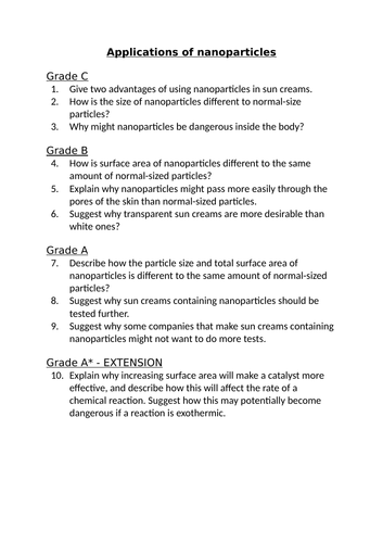 C3.11 and C3.12 Nanoparticles AND nanoparticles and their uses (AQA ...