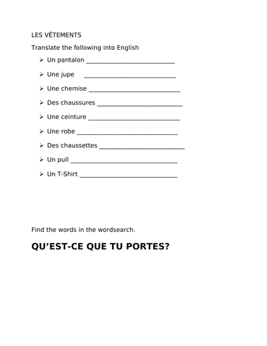 Qu'est-ce que tu portes? | Teaching Resources