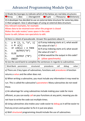 GCSE Computer Science Module Quiz - Advanced Programming - Linked to ... GCSE Computer Science Module Quiz - Advanced Programming - Linked to ...