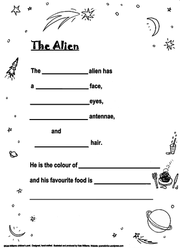 Alien Poem Frame, illustrated, Yrs 2-4; Guidance Notes | Teaching Resources