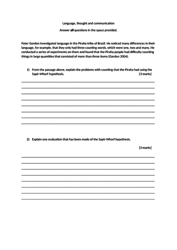 AQA GCSE Psychology (New Spec) - Language, Thought & Communication ...