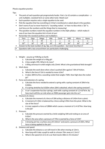 GCSE Physics equation revision | Teaching Resources