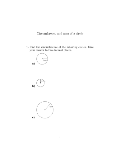 Circumference and area of a circle worksheet (with solutions ...