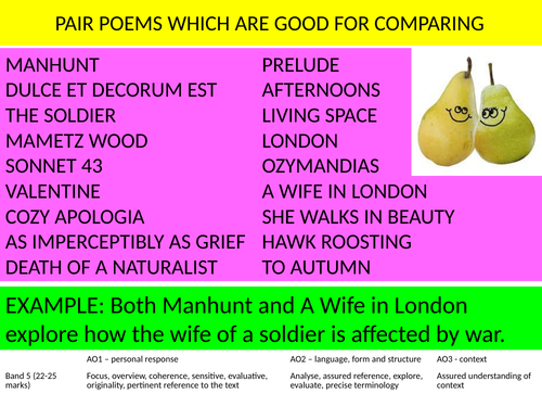 WJEC/EDUQAS Exploring comparisons between compatible poems. Revision ...